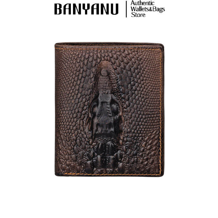 BANYANU 3D จระเข้พิมพ์กระเป๋าหนังวัวผู้ชายกระเป๋าสตางค์บัตรขนาดเล็ก ...