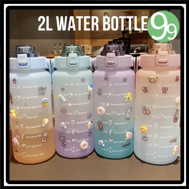 99P 2 Liters Water Bottles 2L Jumbo Pastel Sports Tumbler With Time ...