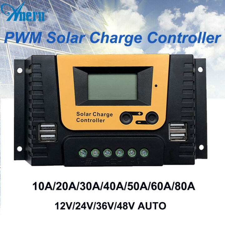 Anern 20A 30A 40A 60A PWM Solar Charge Controller 12V/24V/36V/48V Auto Battery Regulator Solar ...