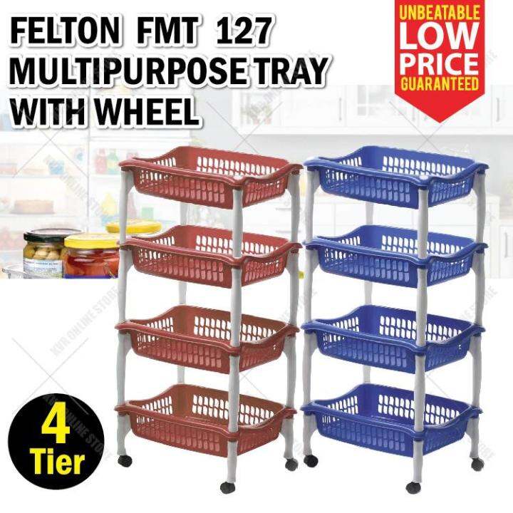 4 Tier FELTON Multipurpose Tray Wheels FMT 127 Stackable Kitchen Racks ...