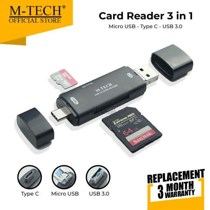 M-Tech CR30 USB TypeC Card Reader 3.0 MICRO USB 3IN1 SD CARD OTG | Lazada Indonesia