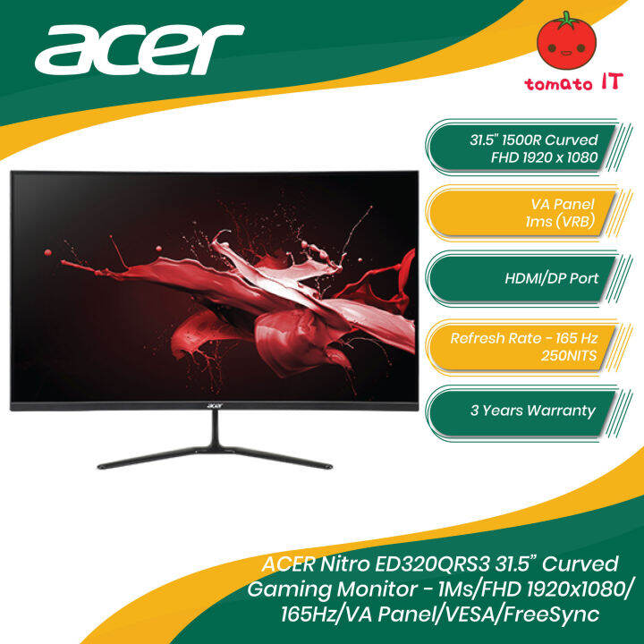 ACER Nitro ED320QR S3 31.5” Curved Gaming Monitor - 1Ms/FHD 1920x1080 ...