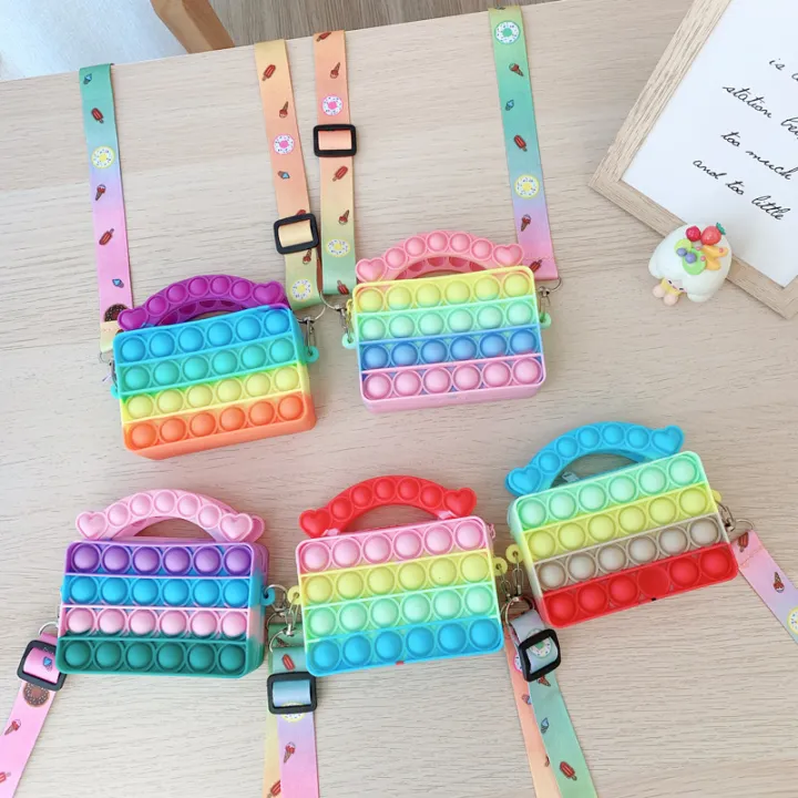 New Pop It Fidget Toys Pop It Sling Bag Push Bubbles Toy Rainbow Coin ...