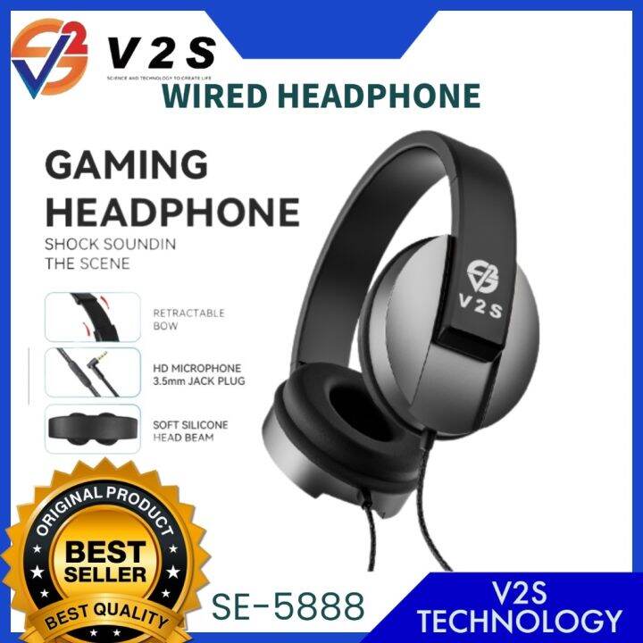 V2S SE5888 Wired Headphone Collapsible 3.5mm Jack Foldable Adjustable ...