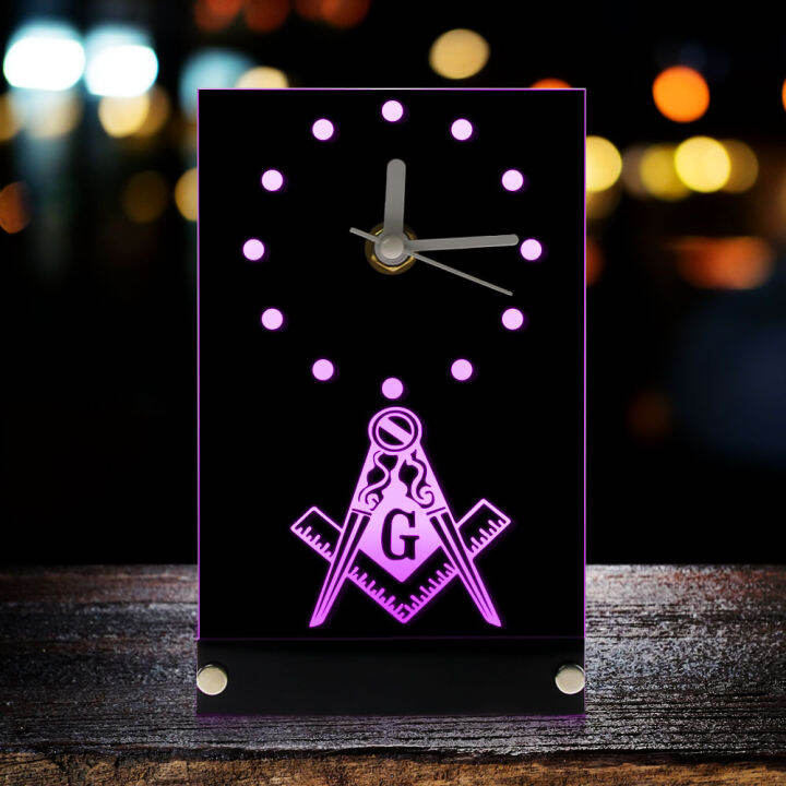 Masonic Mason Freemason Emblem นาฬิกาตั้งโต๊ะพร้อมไฟ LED Backlight ...