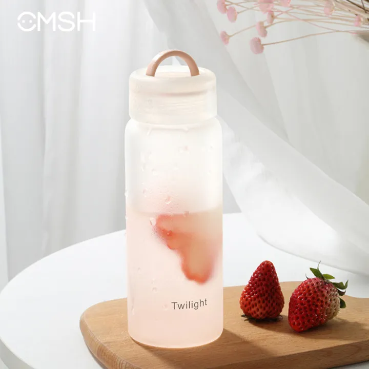 TKK(cmsh) ขวดแก้วทรงสวยๆ แบบกระจกฝ้า สีสวยทรงน่ารัก ที่หิ้วเป็นซ่อนหมุนได้ ความจุ 420ml แก้ว ...