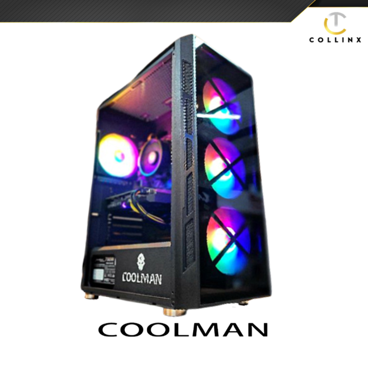 Coolman Roger Black Gaming Case | Free 3 RGB Fans | Tempered Glass ...