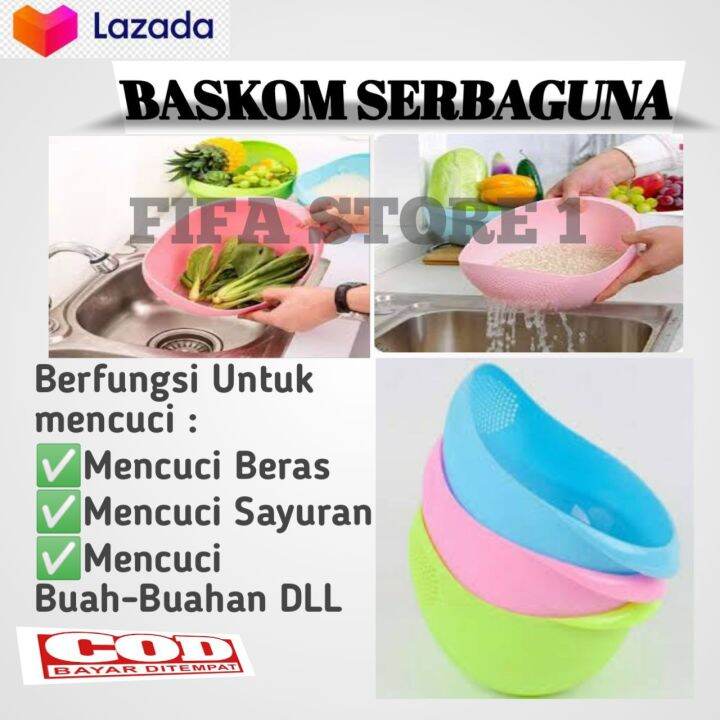 Baskom Waskom Wadah Tempat Peniris Alat Tiris Cuci Beras Buah Sayur ...