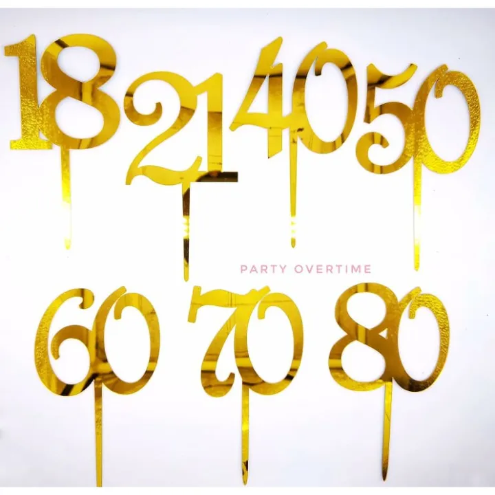 Gold Acrylic Number Cake Topper Double Digit Party Decor 18 21 40 50 60 ...