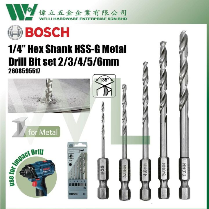 Drills Bosch 5pcs 1/4 Hex Shank HSS-G Metal Drill Bit set / mata drill ... Drills Bosch 5pcs 1/4 Hex Shank HSS-G Metal Drill Bit set / mata drill ...