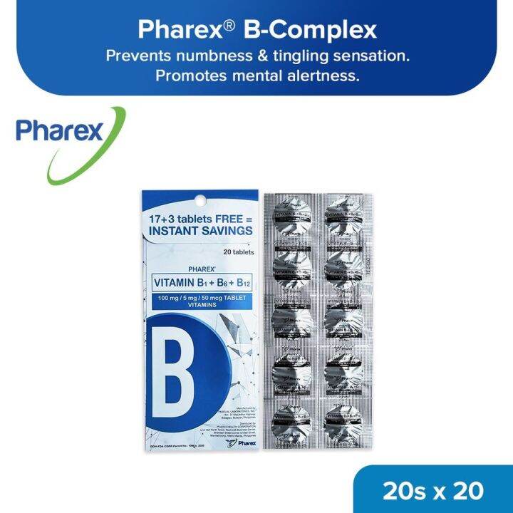 20s x 20 Pharex B-Complex Tipid Pack Vitamin B1+B6+B12 100mg/5mg/50mcg ...