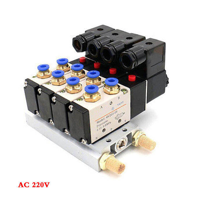 4V210-08 DC12V DC24V AC220V 2 Positions 5 Way Solenoid Valve Aluminum ...