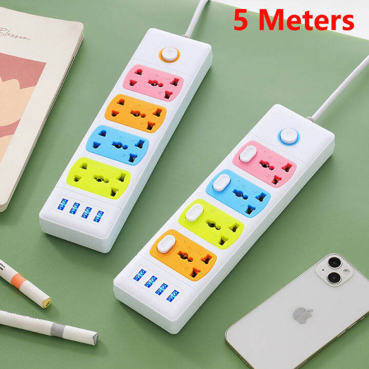 5m Multifunction Socket Plug Power Strip Round Multiple Sockets Universal Socket With 4 Power