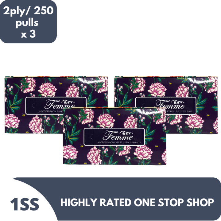 Femme Unscented Facial Tissues 2ply 250 Pulls x 3 | Lazada PH