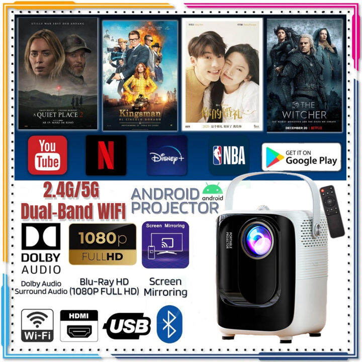 Projector Mini Portable 1080P 4K Ultra HD Android WIFI With Bluetooth ...