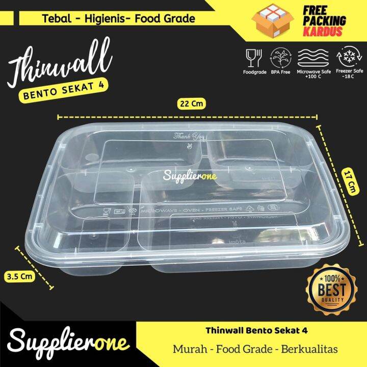 Thinwal Bento Sekat 4 Isi 25 Pcs / Bento Sekat 4 Plastik Thinwall / Food Container Premium ...