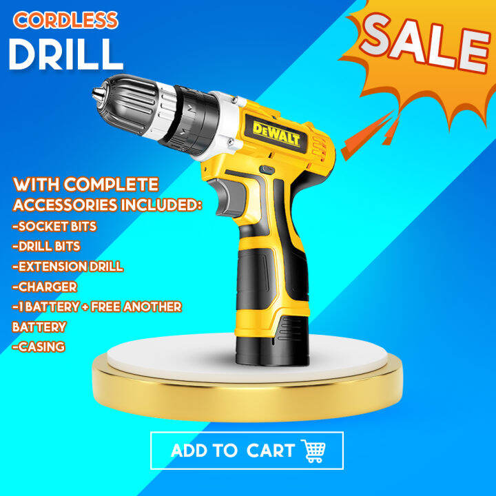 Rechargeable Dewalt 12v Cordless Hand Drill Heavy Duty Dual Speed