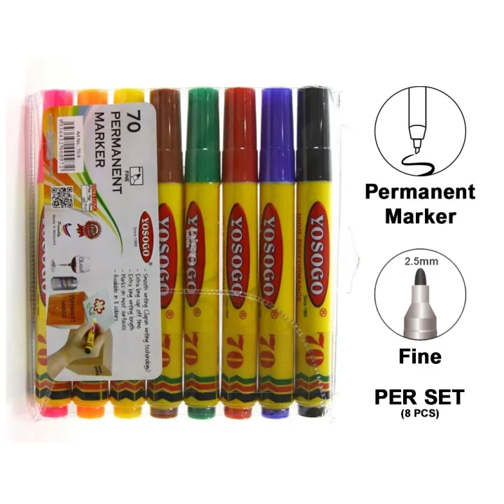 Yosogo 70 High Performance Permanent Marker (Set of 8pcs) | Lazada