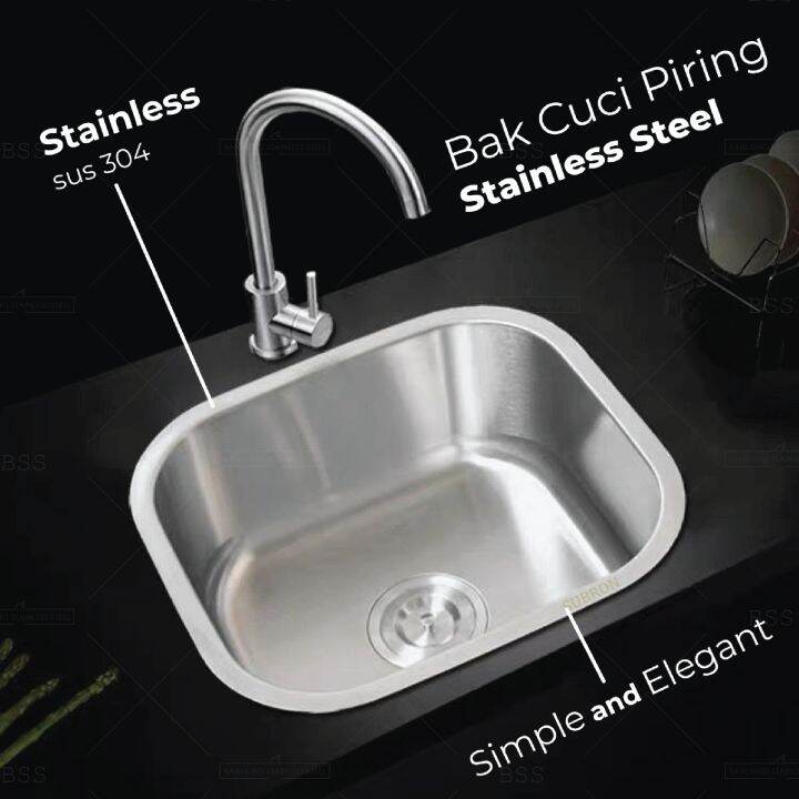 Kitchen sink 40 x 45 cm bak tempat cuci piring stainless steel tinggi 1 lubang | Lazada Indonesia