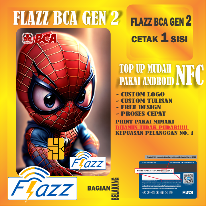KARTU FLAZZ BCA GEN 2 CETAK 1 SISI CUSTOM GAMBAR SPIDERMAN2 | Lazada ...