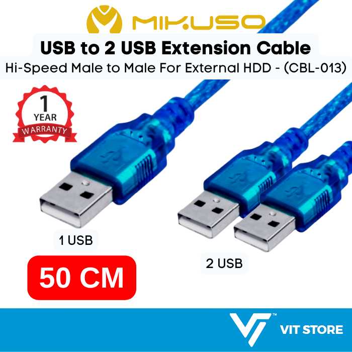 MIKUSO USB TO 2 USB Splitter Cable AM | Male to Male Extend External ...