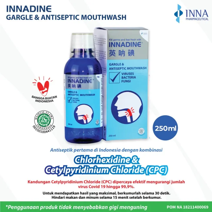 OBAT KUMUR INNADINE GARGLE & ANTISEPTIC MOUTHWASH 250ML OBAT KUMUR ...