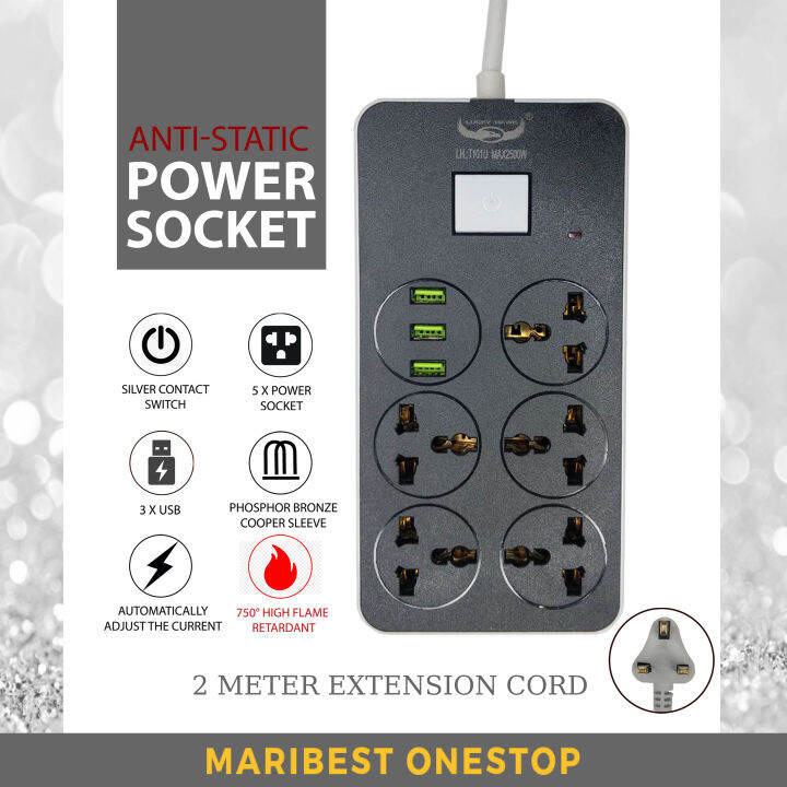LUCKY HAWK LH-T102U 2.1A 3 USB PORT AND 5 ANTI-STATIC POWER SOCKET | Lazada