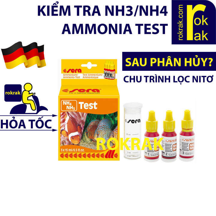Test NH3 NH4 Sera Kiểm tra ammonia bể cá thủy sinh ao hồ nước mặn, ngọt ...