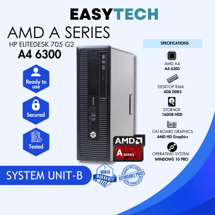 EASYTECH CPU-B02 AMD A4 6300 4GB RAM 160GB HDD HP EliteDesk 705 G2 SFF ...
