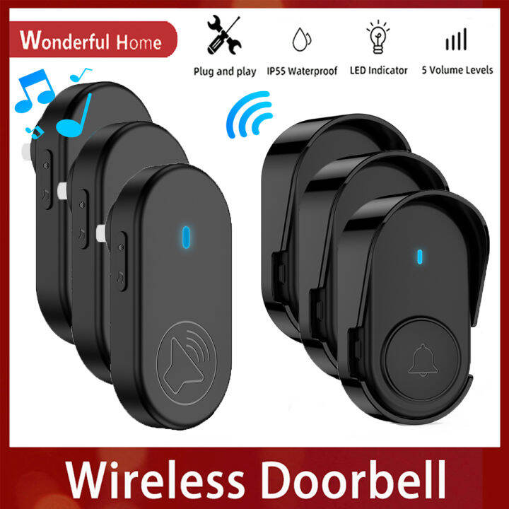 Waterproof Wireless doorbell 3 transmitter 3 receiver 100-240V ...