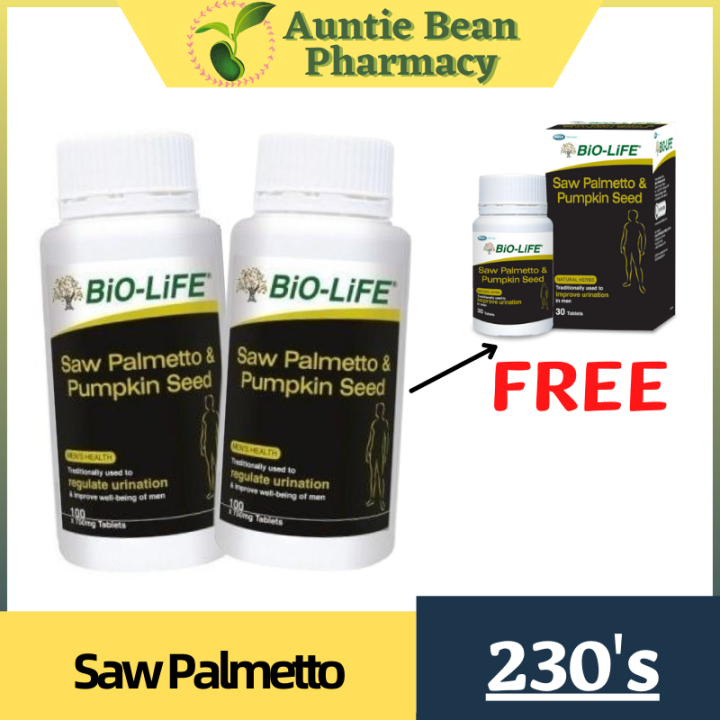 BIO-LIFE SAW PALMETTO & PUMPKIN SEED 100 Tablets x 2 Bottle FOC 30 ...