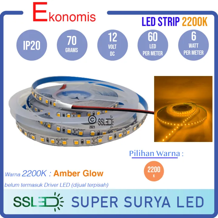 LED Strip 2835 60 led per meter IP20 2200K Amber Color | Lazada Indonesia