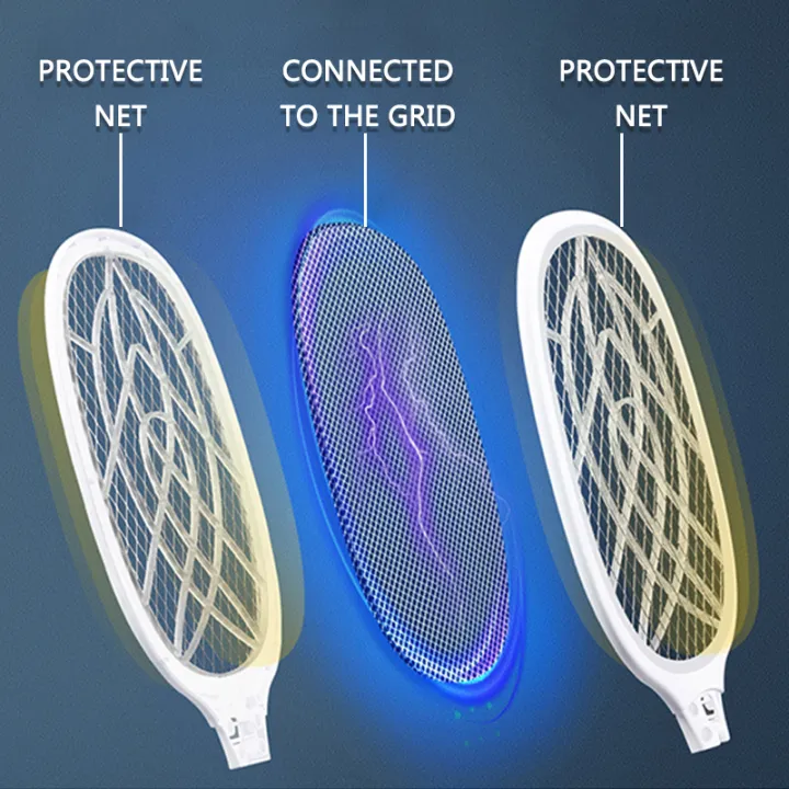 3000V Electric Fly Racket USB Rechargeable with Charging Base Mosquito ...