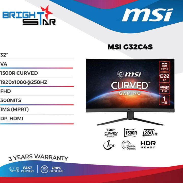 MSI 32" G32C4X VA 250HZ FHD 1500R CURVED GAMING MONITOR | Lazada