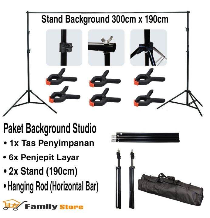 Paket Stand Background Backdrop Foto Studio 3m x 1.9m | Lazada Indonesia