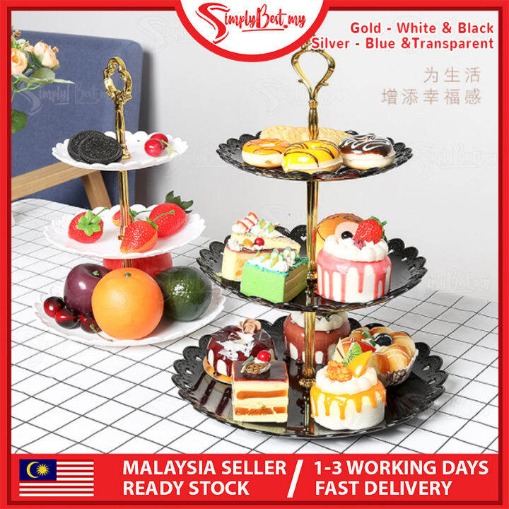 SIMPLYBEST 3 Tier High Tea Stand Dessert Plates Plastic Cupcake Tea ...