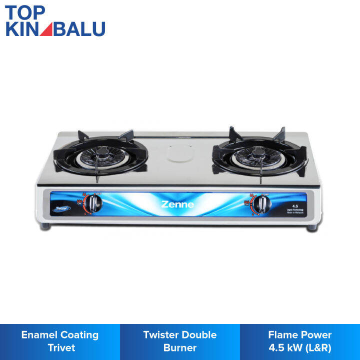 ZENNE KGS401C-S GAS COOKER DOUBLE BURNER (LPG) | Lazada