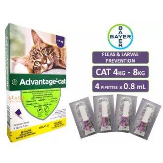 ♩Bayer Advantage Cat Spot On S (0.4ML x 4 pipet) | M (0.8ML x 4 pipet ...