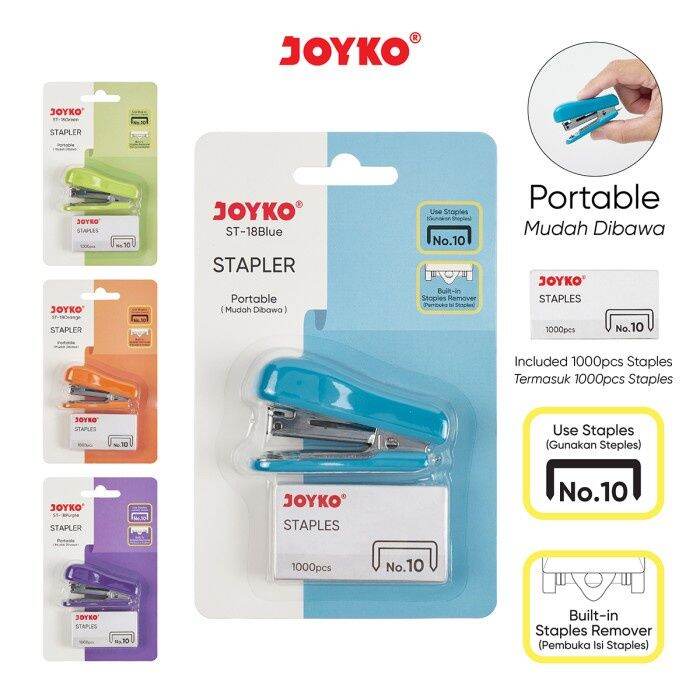 STAPLER SET PLUS ISI STAPLES JOYKO ST-18 | STAPLER KECIL MENGGUNAKAN ISI STAPLES NO.10 | STAPLER ...