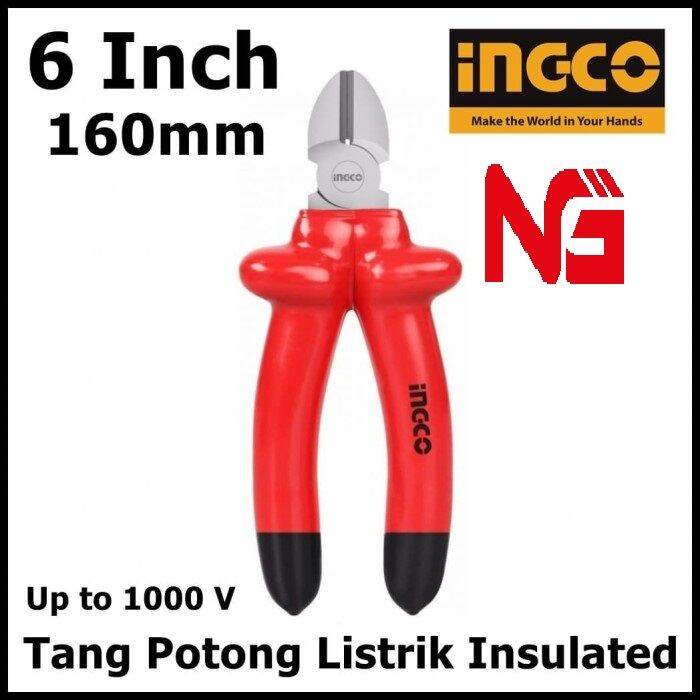 INGCO TANG POTONG LISTRIK 1000V INSULATED DIAGONAL CUT PLIERS 6" HIDCP ...