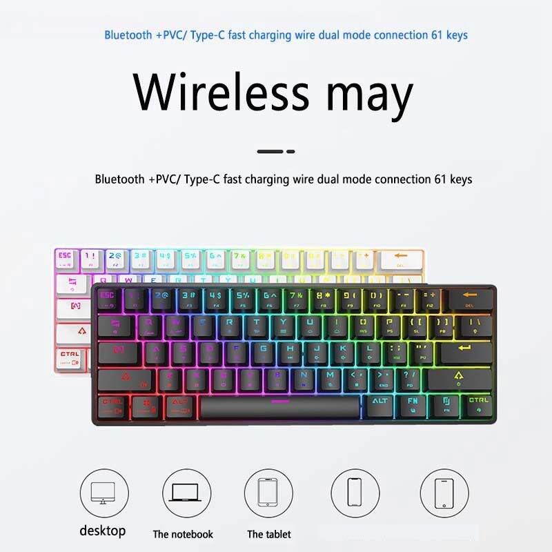 DK61 Mechanical Keyboard, Rgb Bluetooth Backlit Wired Dual-Mode ...