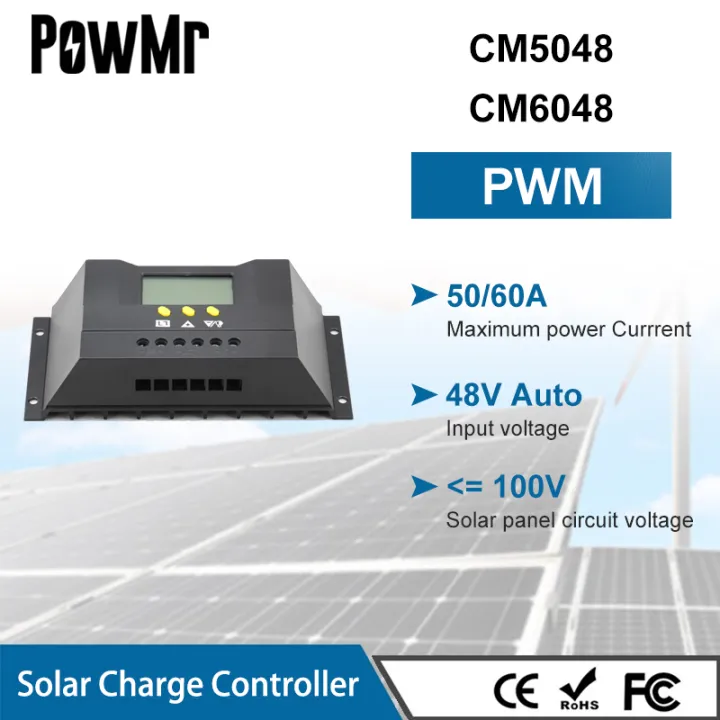 PowMr PWM 50a/60a 48v ตัวควบคุมพลังงานแสงอาทิตย์ lcd pv แผงชาร์จ ...