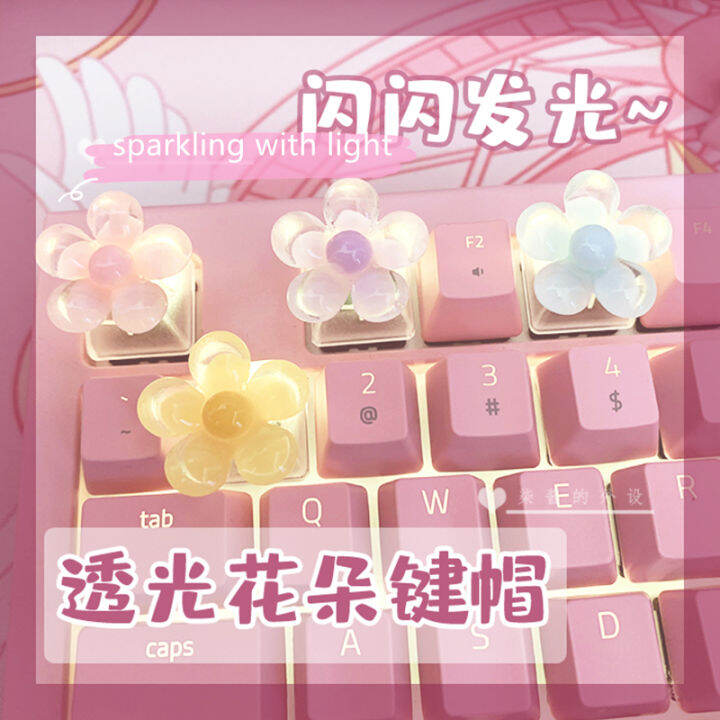 【CW】Transparent backlit flower pink cute girly heart jelly mechanical ...