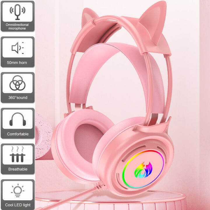 ALLOYSEED Bluetooth 5.0 Gaming Headset RGB Cat Ear Wireless Headphones ...