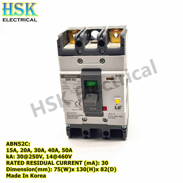 15 to 100A 2pole LS Electric ELCB Earth Leakage Circuit Breaker Single Phase EBN52C EBN102C ...