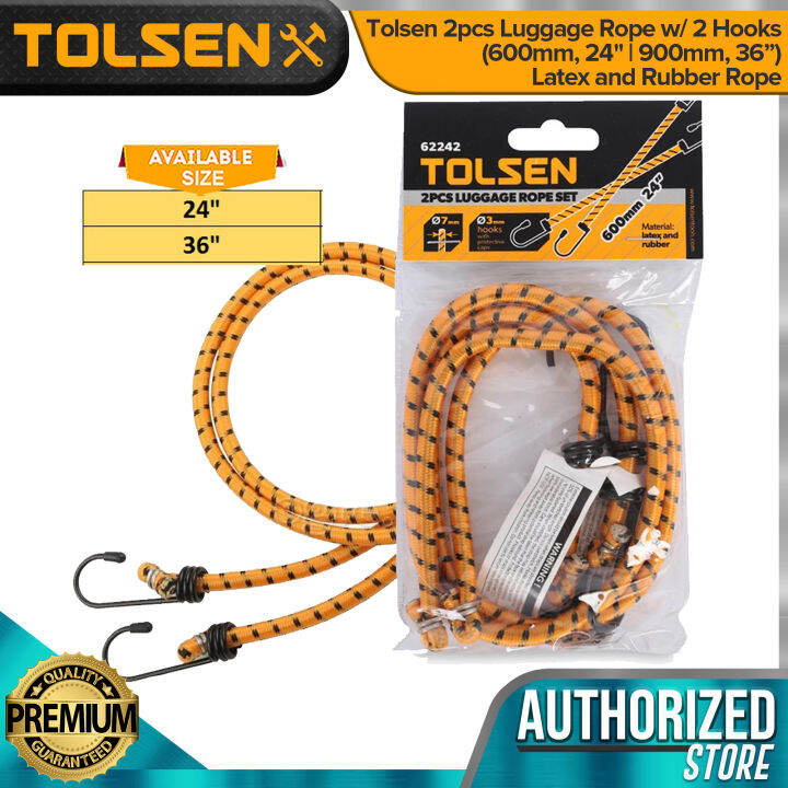 Tolsen 2pcs Luggage Rope w/ 2 Hooks (600mm, 24" | 900mm, 36”) Latex and ...