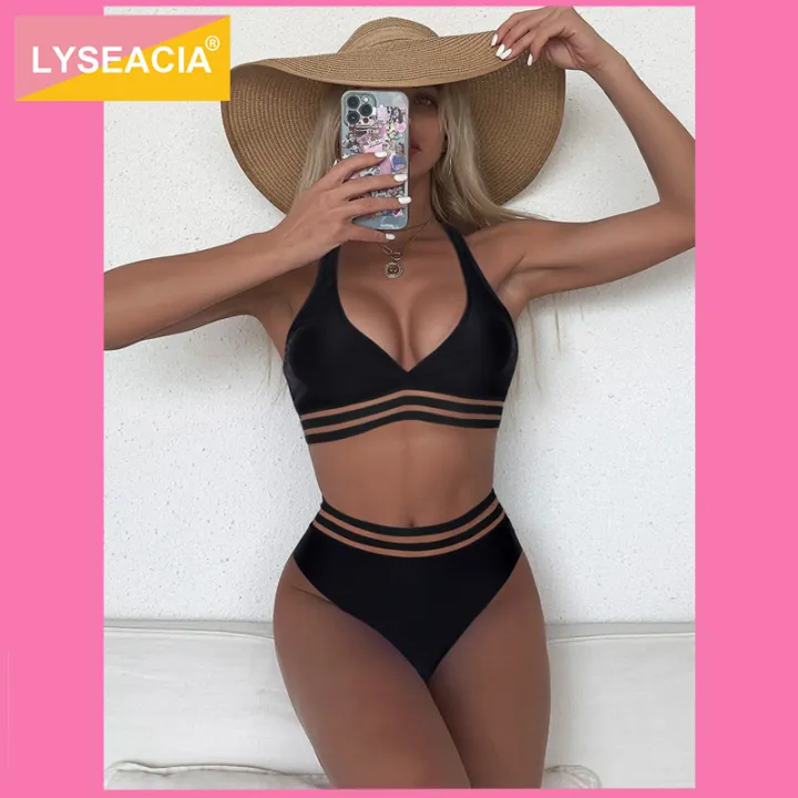 LYSEACIA S-XL ชุดบิกินี่เอวสูงชุดว่ายน้ำผู้หญิง2022ชุดบิกินี่เสือดาวเซ็กซี่ชุดว่ายน้ำตาข่ายยืด ...