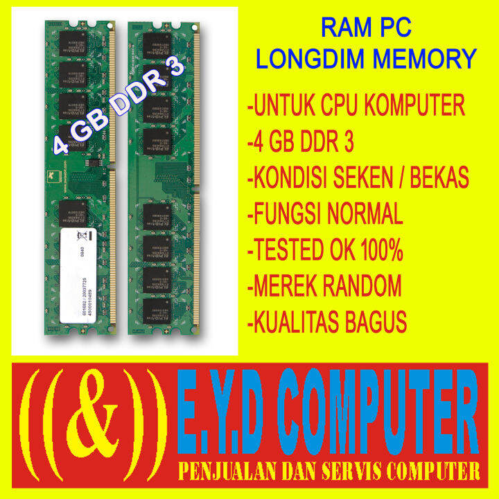RAM PC KOMPUTER 4 GB DDR 3 LONGDIM MEMORI 4GB DDR3 MEMORY UNTUK CPU COMPUTER | Lazada Indonesia