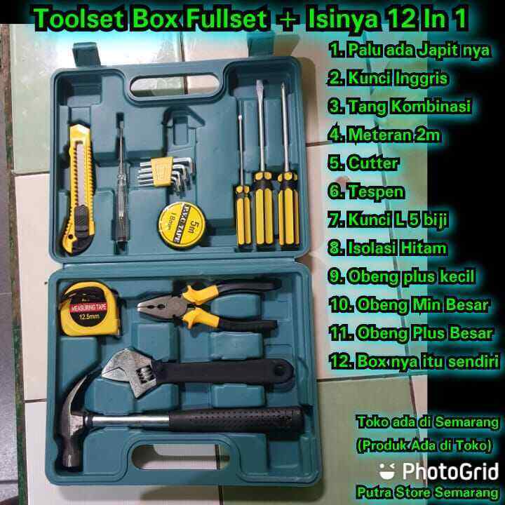 Toolbox set Fullset Lengkap 12 In 1 Kotak alat Palu Tang Obeng Tool bok ...