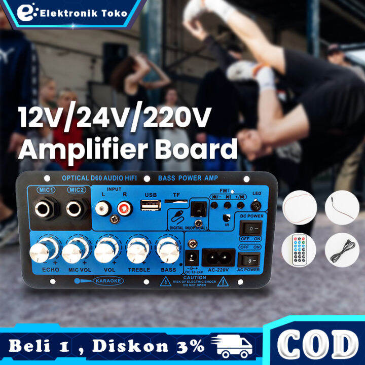 Amplifier Board Untuk Speaker AC 220V 12V 24V Audio Bluetooth USB FM Radio TF Player Subwoofer ...